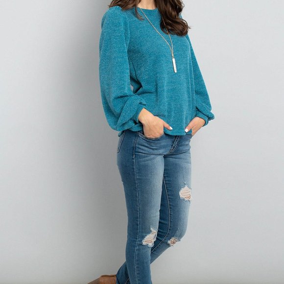 Tops | Puff Sleeves Drake Top Teal | Poshmark